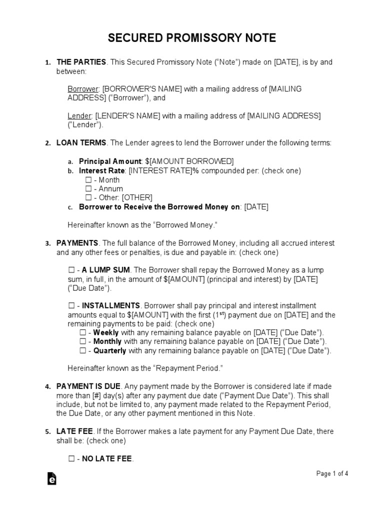 Standard Secured Promissory Note Template | PDF | Interest | Promissory ...