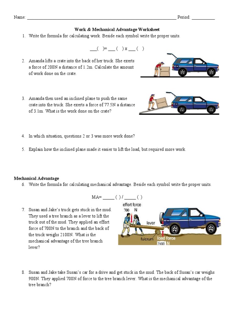 Mechanical Advantage Worksheet and Problems | PDF | Force | Lever