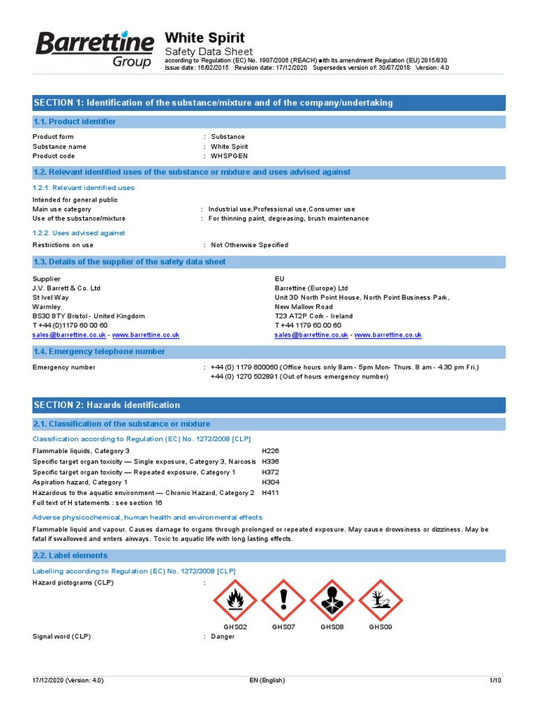 white-spirit-sds-pdf-dangerous-goods-toxicity