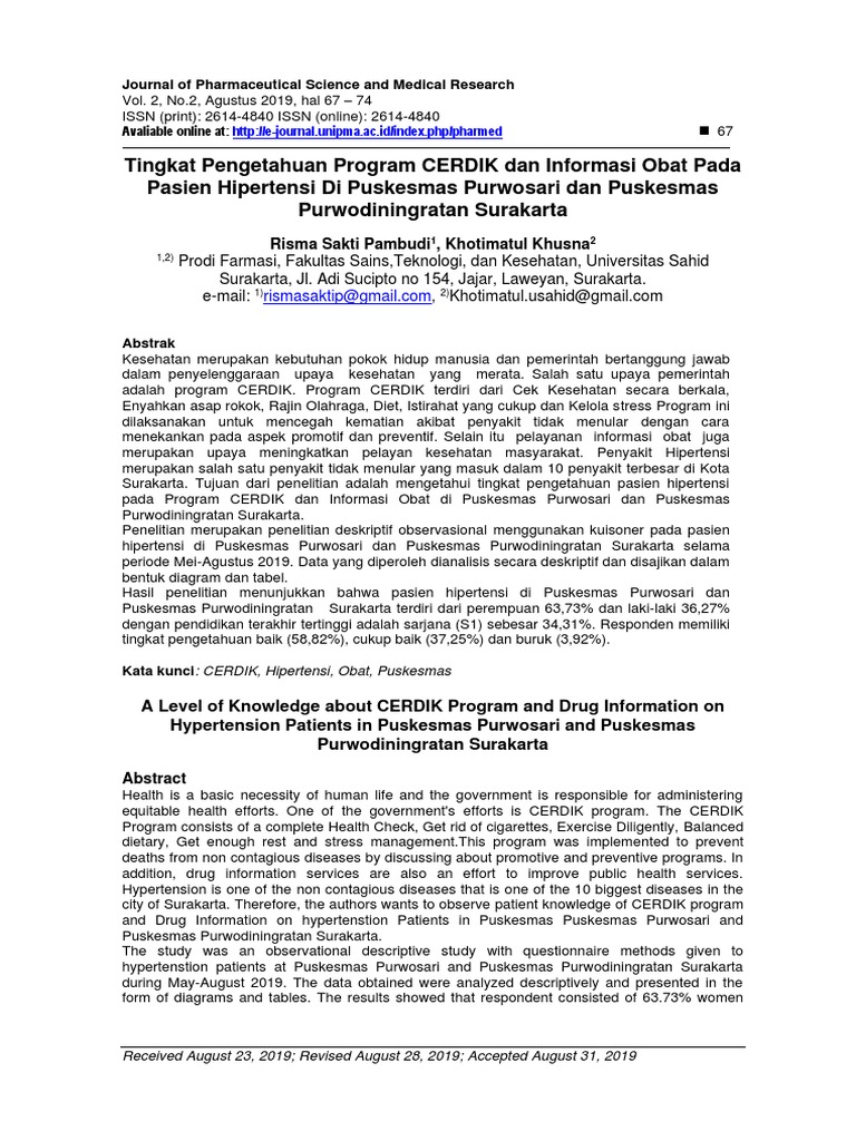 Tingkat Pengetahuan Program Cerdik Dan Informasi Obat | PDF