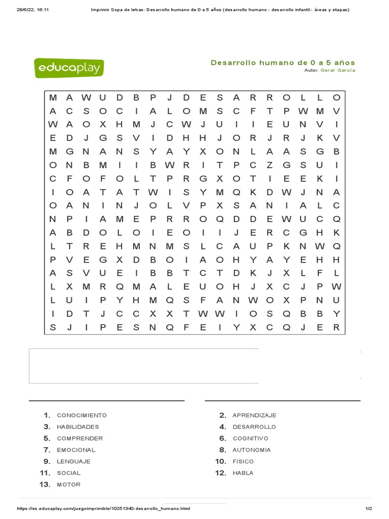 Imprimir Sopa de SOPA DE LETRAS DESARROLLO HUMANO | PDF | Cognición ...