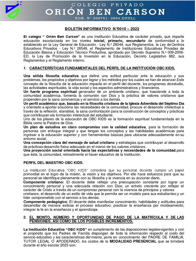 Matrícula 2023 Obc Kids | PDF | Maestros | Método de enseñanza