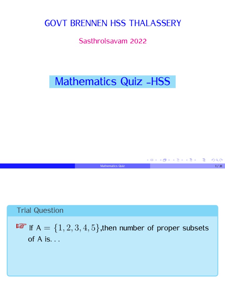 Maths Quiz HSS-School Level | PDF | Elementary Geometry | Elementary Mathematics