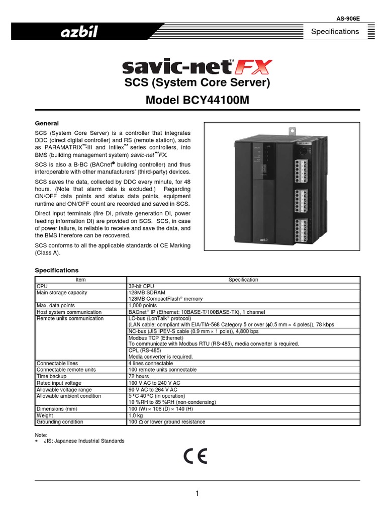 SCS (System Core Server) Model BCY44100M: General | PDF | Programmable Logic Controller ...
