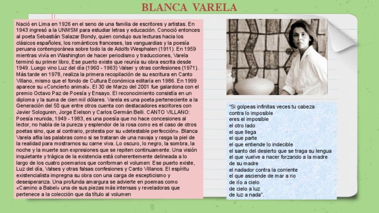 Biografía de Blanca Varela, poeta peruana | PDF