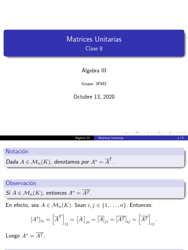 Clase 8 Matrices Unitarias | PDF
