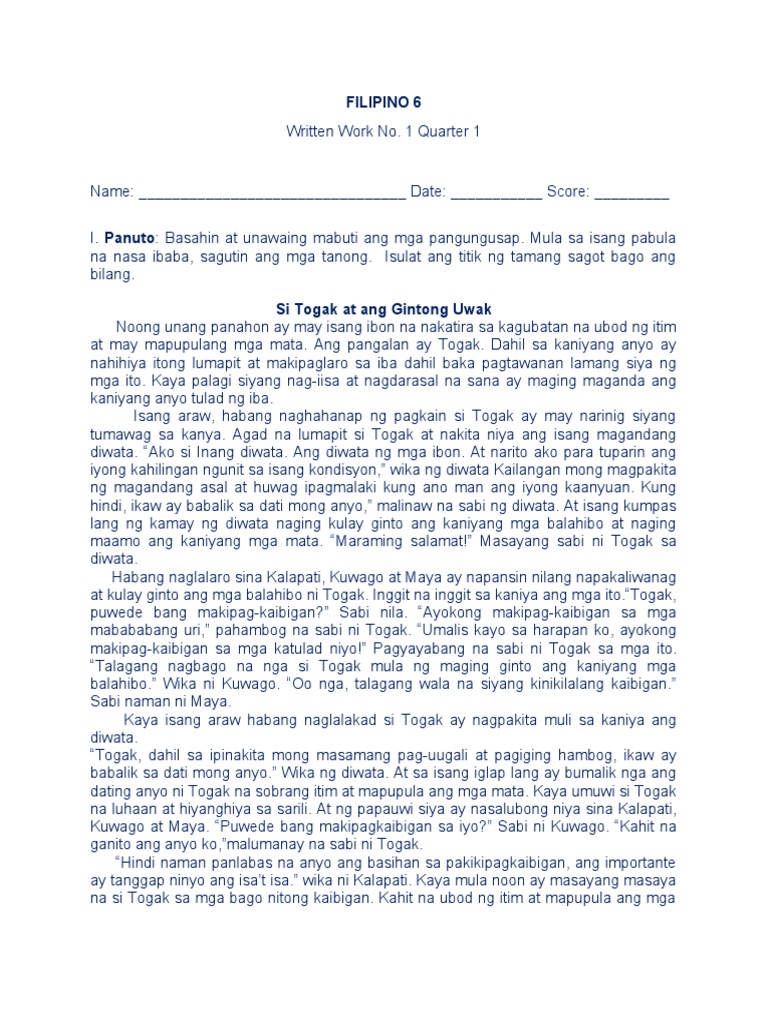 Grade 6 Summative Test In Filipino Modules 1 3 Pdf