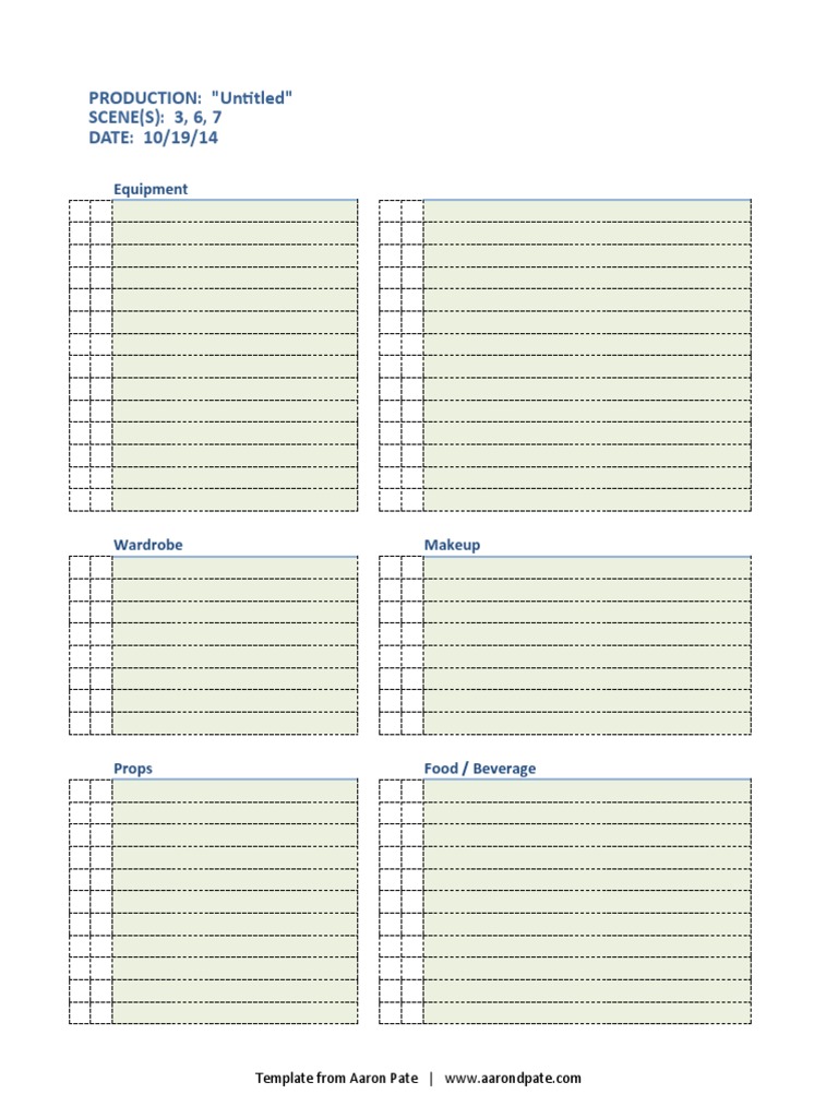 Prop Equipment List Template | PDF