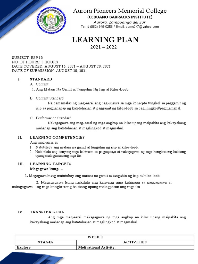 LP1 Week 1 1st Quarter ESP 10 | PDF