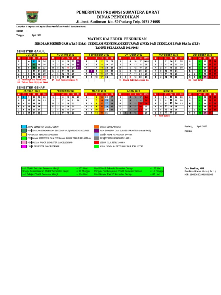 Kalender Pendidikan Provinsi 2022-2023 | PDF