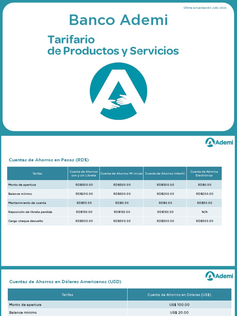 Tarifario de Productos Banco Ademi | PDF | Tarjeta de crédito | Interés