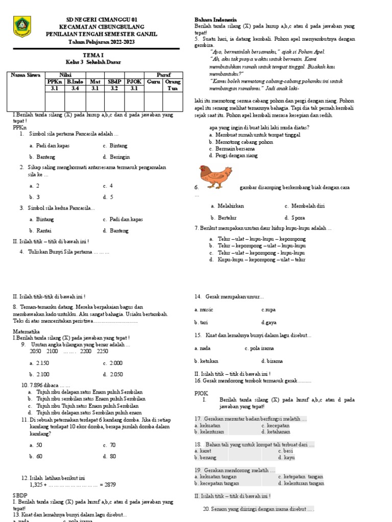 Soal Pts Kelas 3 Tema 1 | PDF