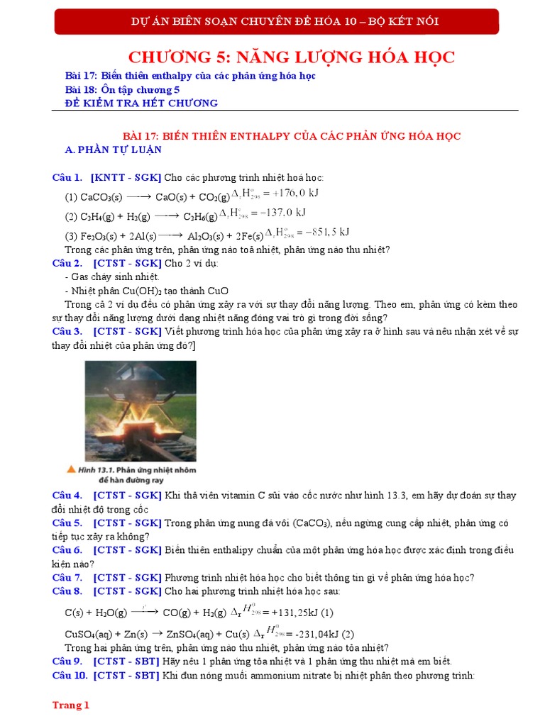 Hoa 10 Moi - Chuong 5 - Nang Luong Hoa Hoc - de | PDF