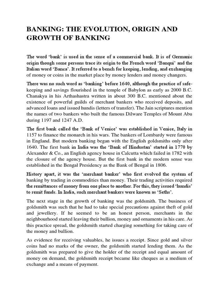 1 Evolution of Banking | Download Free PDF | Money | Banks