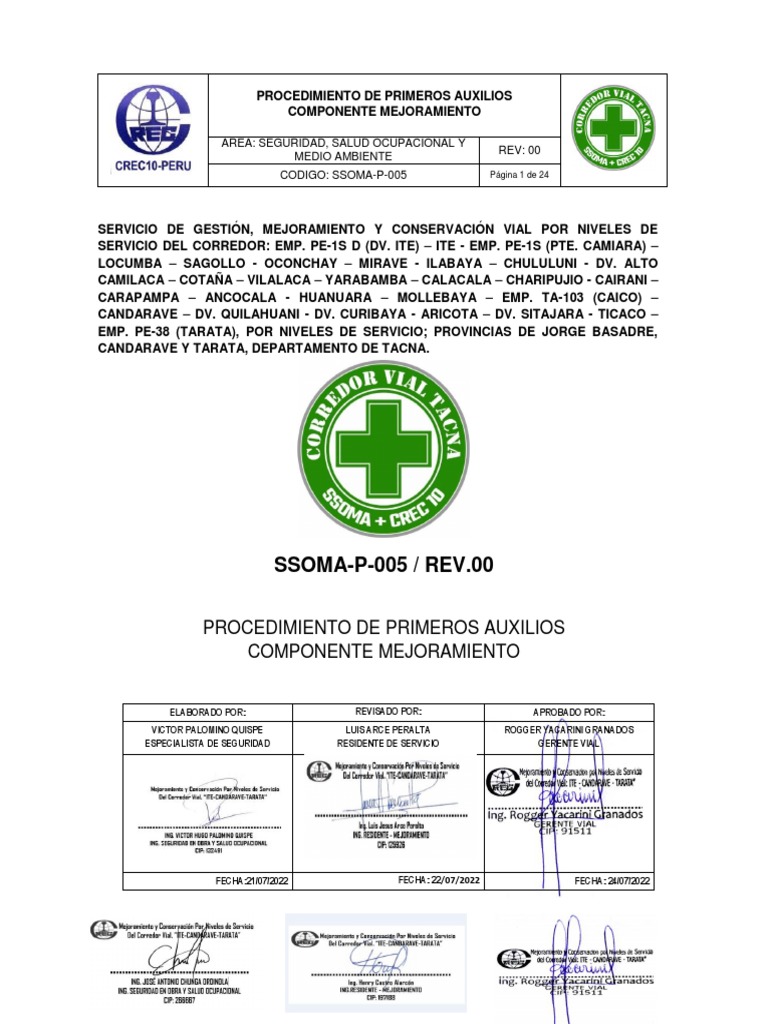 Ssoma-P-006 Procedimiento de Primeros Auxilios | PDF | Quemar | Herida