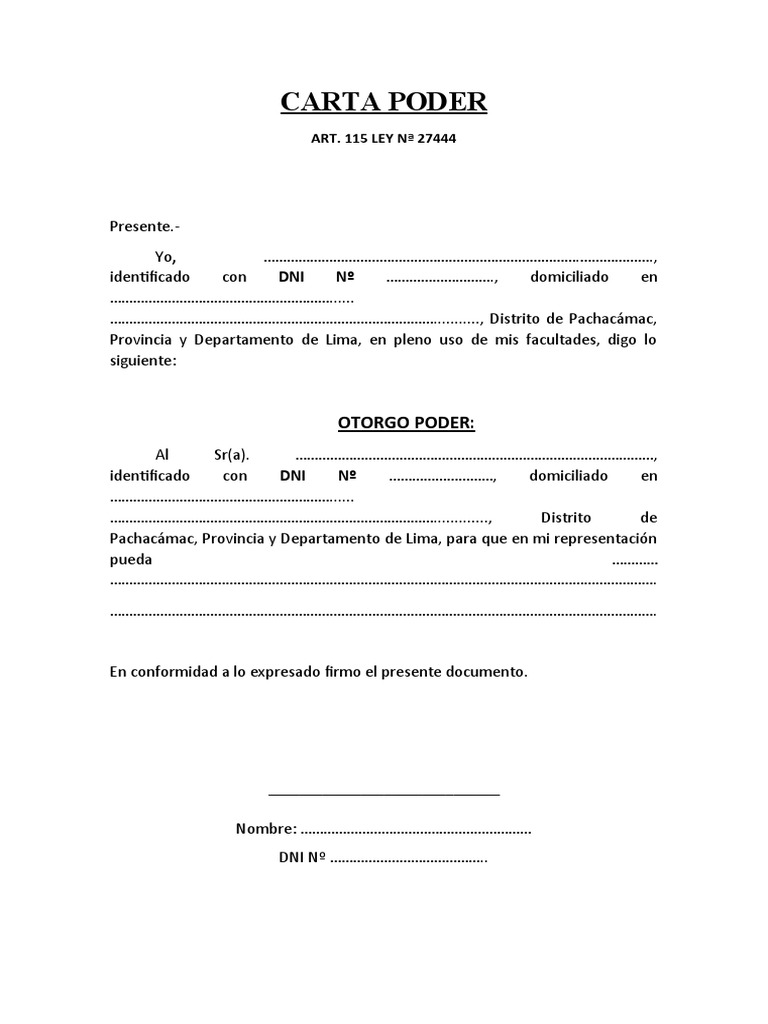 Carta Poder Plantilla para Llenar | PDF