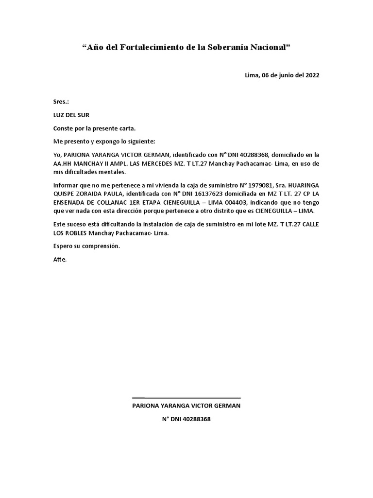 SOLICITUD - Luz Del Sur | PDF