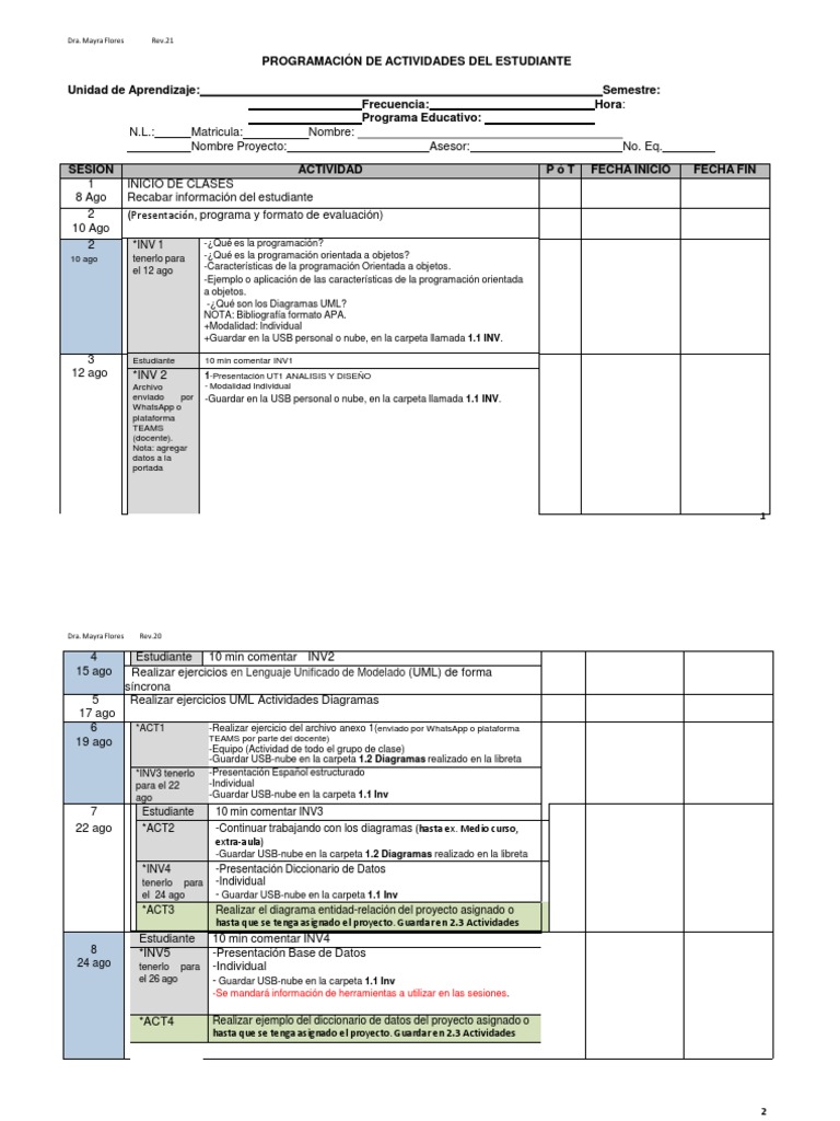 1-Prog Act Est LMV Ago-Dic 22 REV21 POO | PDF | Archivo de computadora | Lenguaje de modelado ...