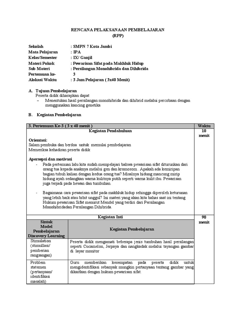 RPP IPA Kelas IX: Pewarisan Sifat | PDF