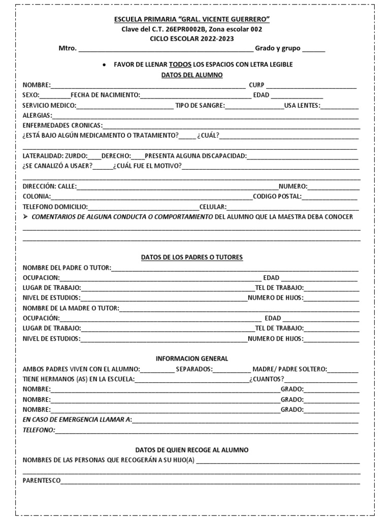 FICHA Datos Del Alumno | PDF