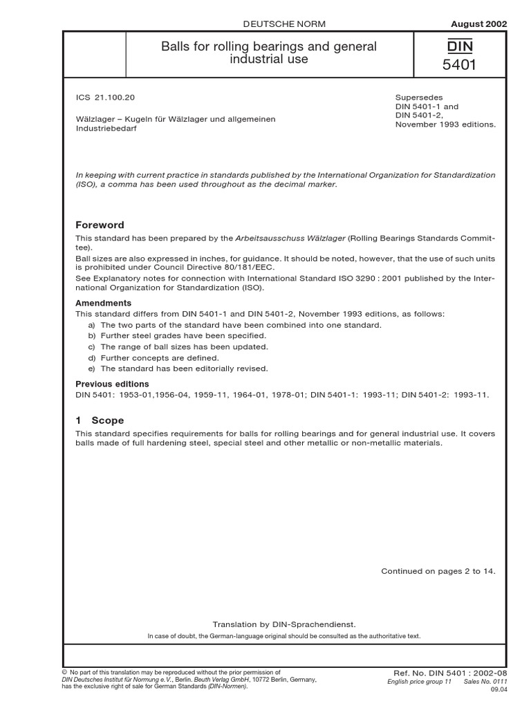 DIN-5401-2002-English | PDF | Sphere | Engineering Tolerance