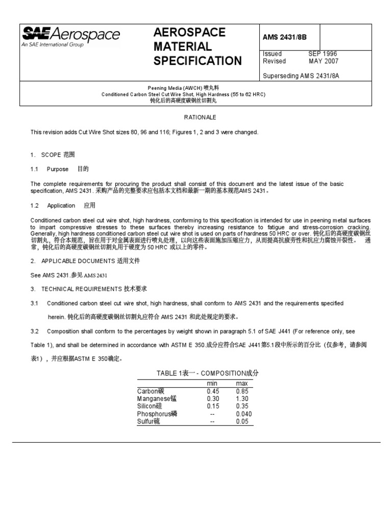 翻译 Ams 2431-8 钝化后的高硬度碳钢丝切割丸（Awch，55~62hrc） | PDF | Building Engineering ...