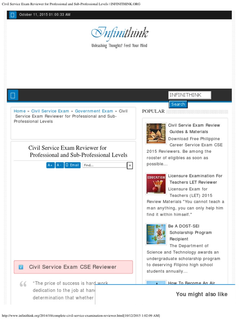Civil Service Exam Reviewer For Professi | PDF