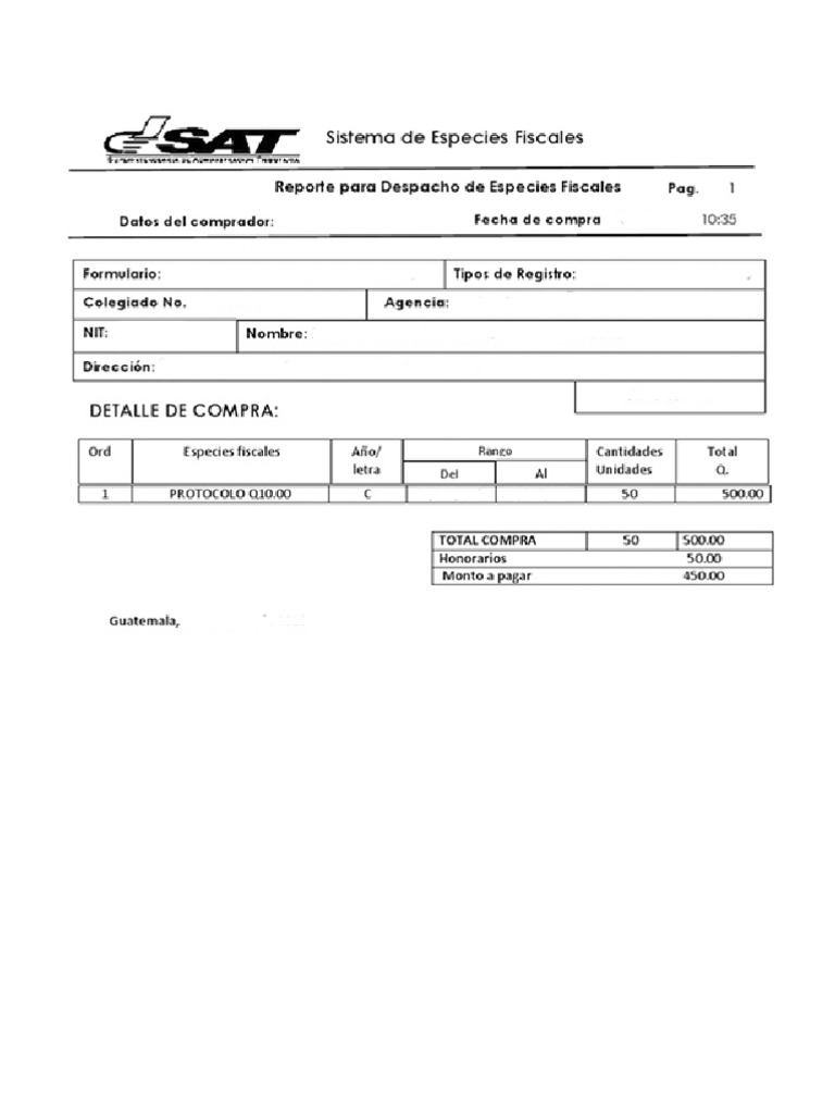 Recibo de Compra de Papel Sellado Especial para Protocolos | PDF
