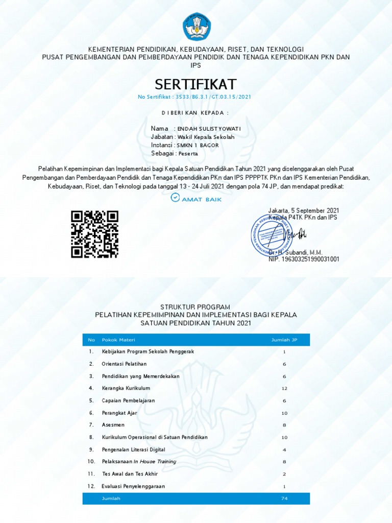 PSP - Sertifikat Peserta DKP Kasek 201191111759902292361 | PDF