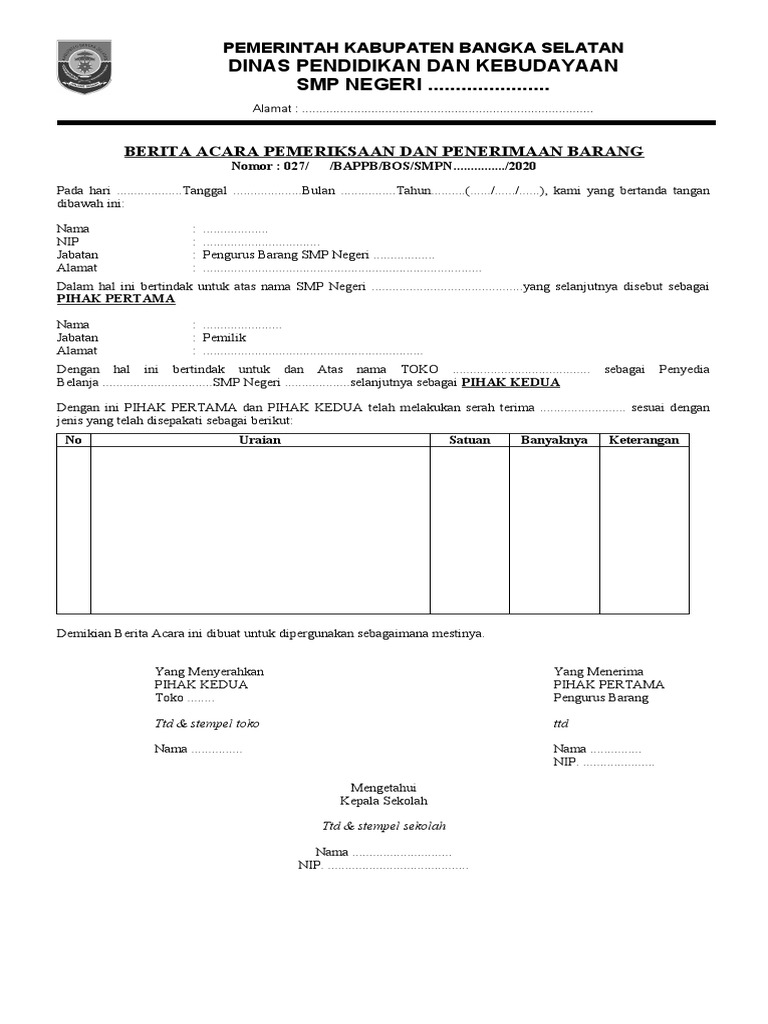 Berita Acara Pemeriksaan Penerima Barang Pdf