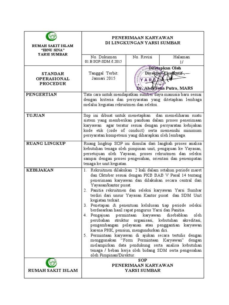 Sop Penerimaan Karyawan Untuk Unit | PDF | Bisnis