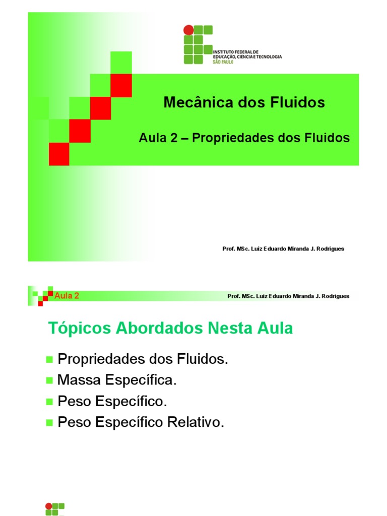 Aula 2 - MecFlu - Propriedade Dos Fluidos | PDF | Densidade | Massa