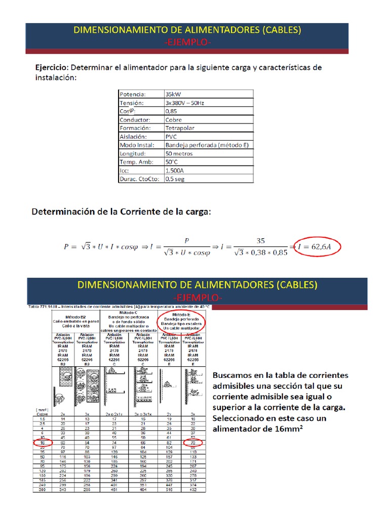 Ejercicio Dimensionamiento de Cables | PDF