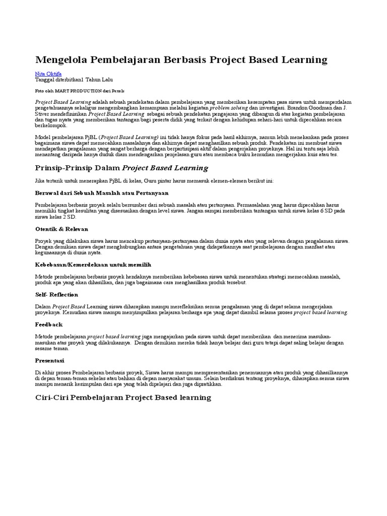 Mengelola Pembelajaran Berbasis Project Based Learning | PDF