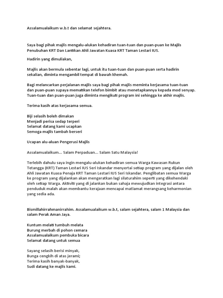 Contoh Teks Ucapan Pengerusi Majlis | PDF