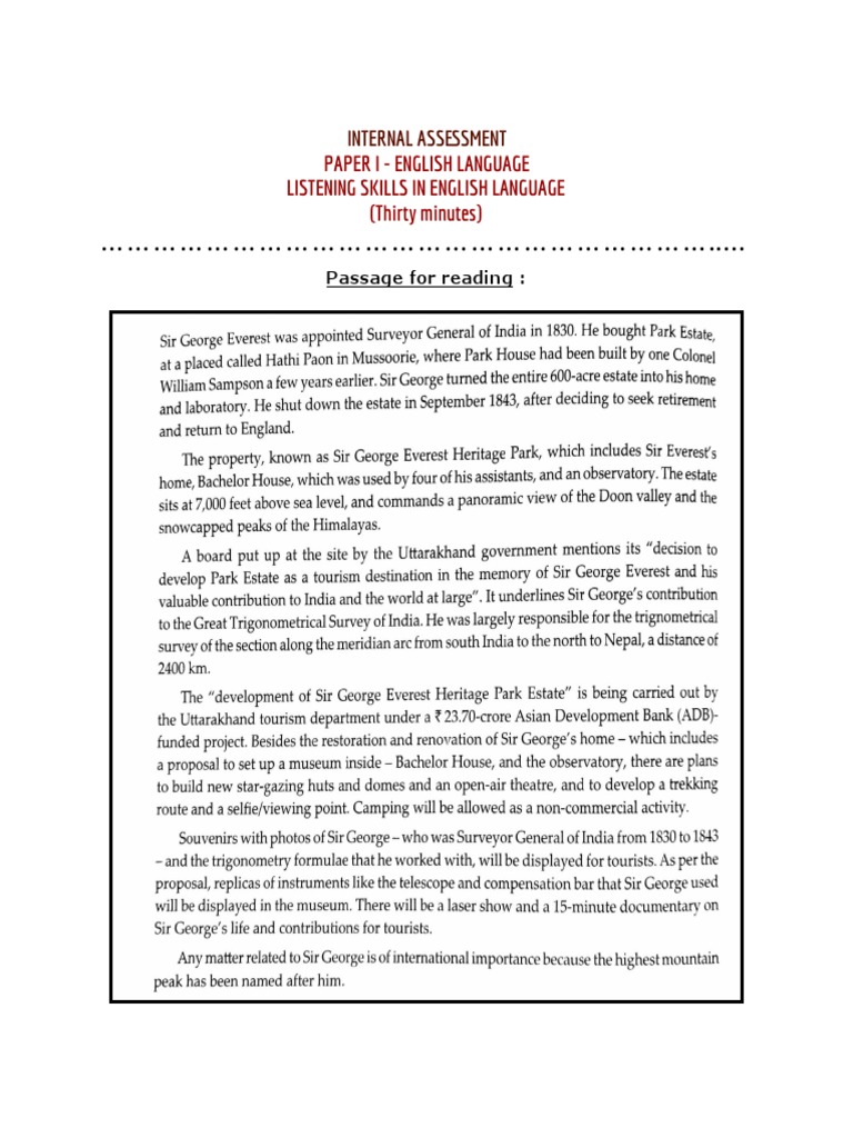 Listening Skill Icse Arohan English Academy Sample Question | PDF