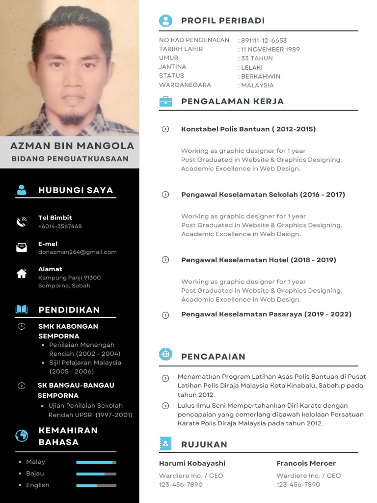 Black Blue Modern Professional CV Resume Template | PDF | Malaysia