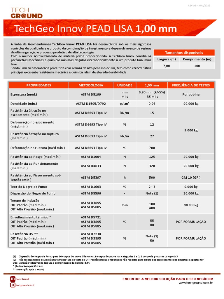 FT TechGeo Innov PEAD LISA 100mm - REV05 | PDF | Química | Materiais