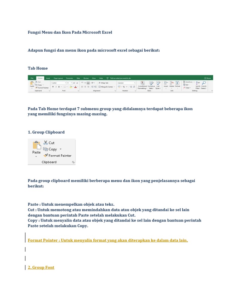 Fungsi Menu Dan Ikon Pada Microsoft Excel | PDF