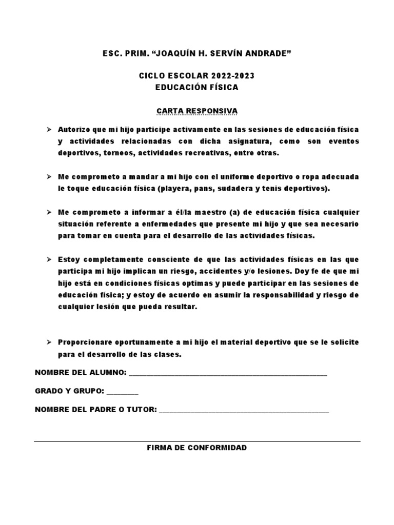 Carta Responsiva Jhsa | PDF | Salud y bienestar