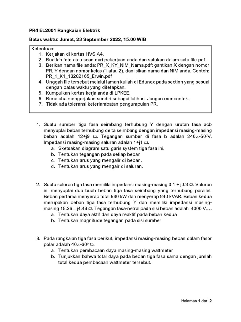 Tugas PR4 Rangkaian Elektrik: Analisis Tiga Fasa | PDF