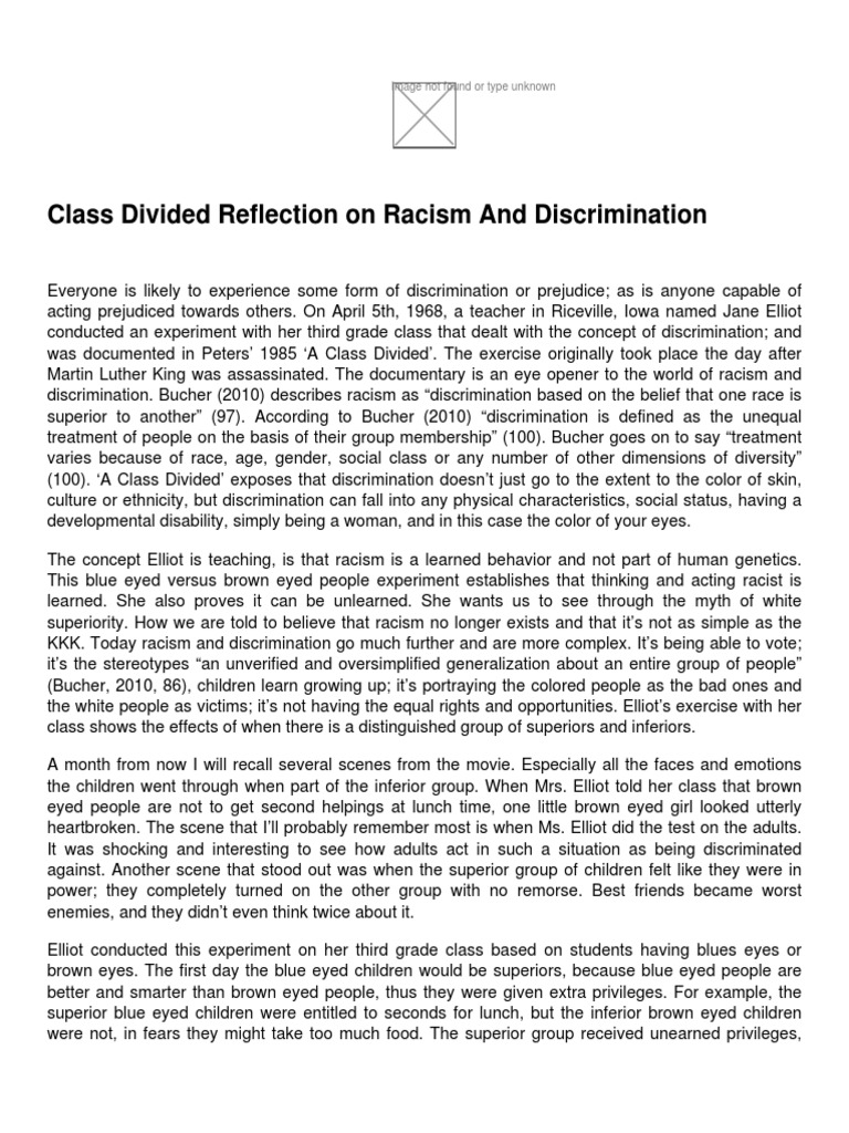 Class Divided Reflection On Racism and Discrimination | PDF ...