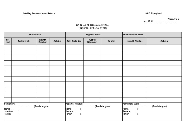 Borang Permohonan Stok KEW.PS-8 | PDF