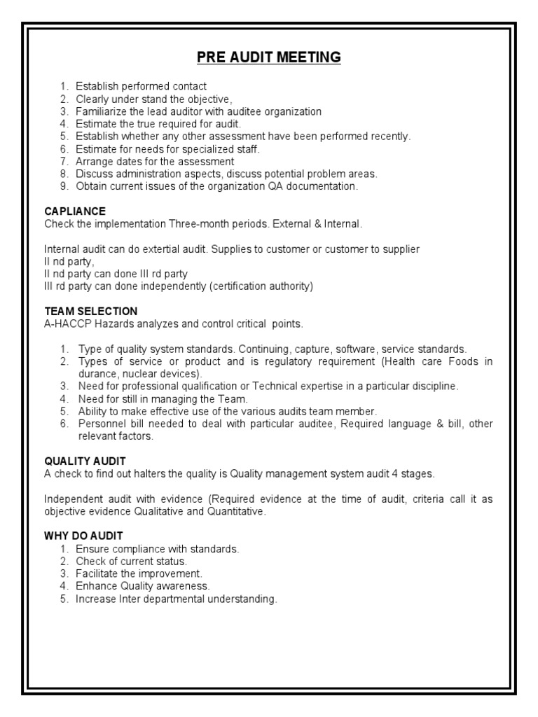 6-Ok - 4 - Pre Audit Meeting | PDF | Audit | Iso 9000