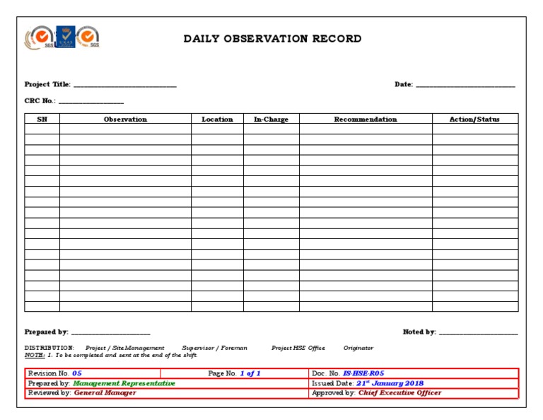 Daily Observation Record | PDF
