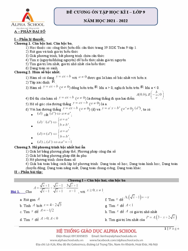 (TOÁN 9) - ĐỀ CƯƠNG ÔN TẬP HKI (2021-2022) | PDF