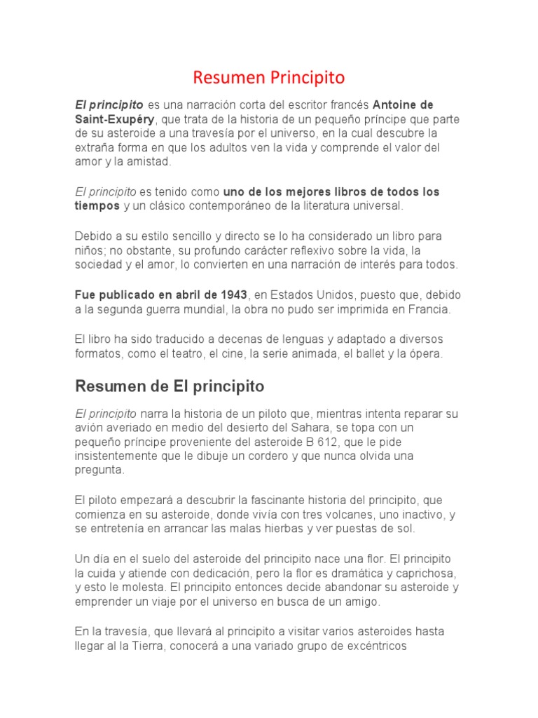 Resumen Principito | PDF | El Principito