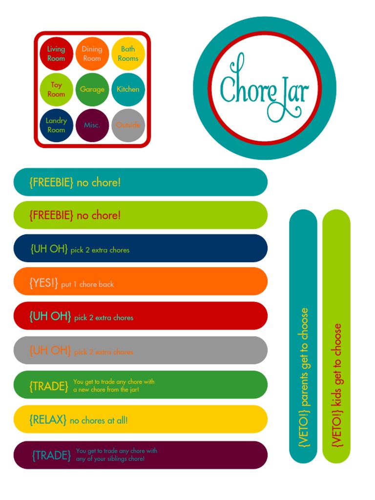 Color Coded Chore Sticks Printables | PDF