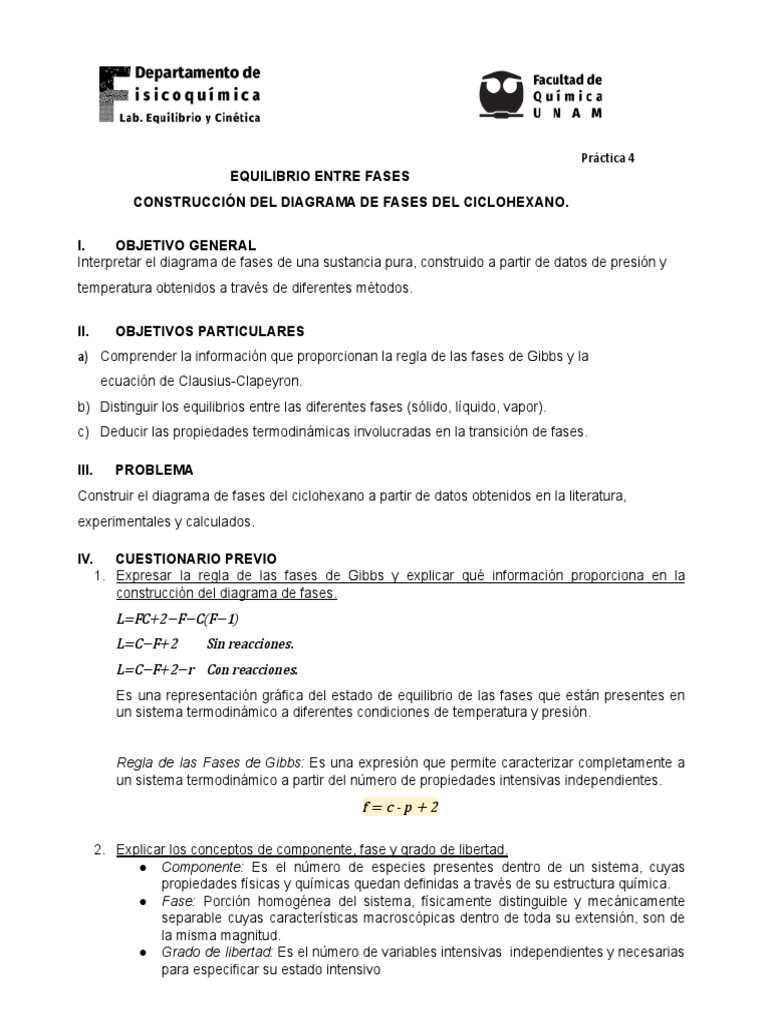 Previo P4 Diagrama de Fases Ciclohexano | PDF | Fase (materia) | Vapor