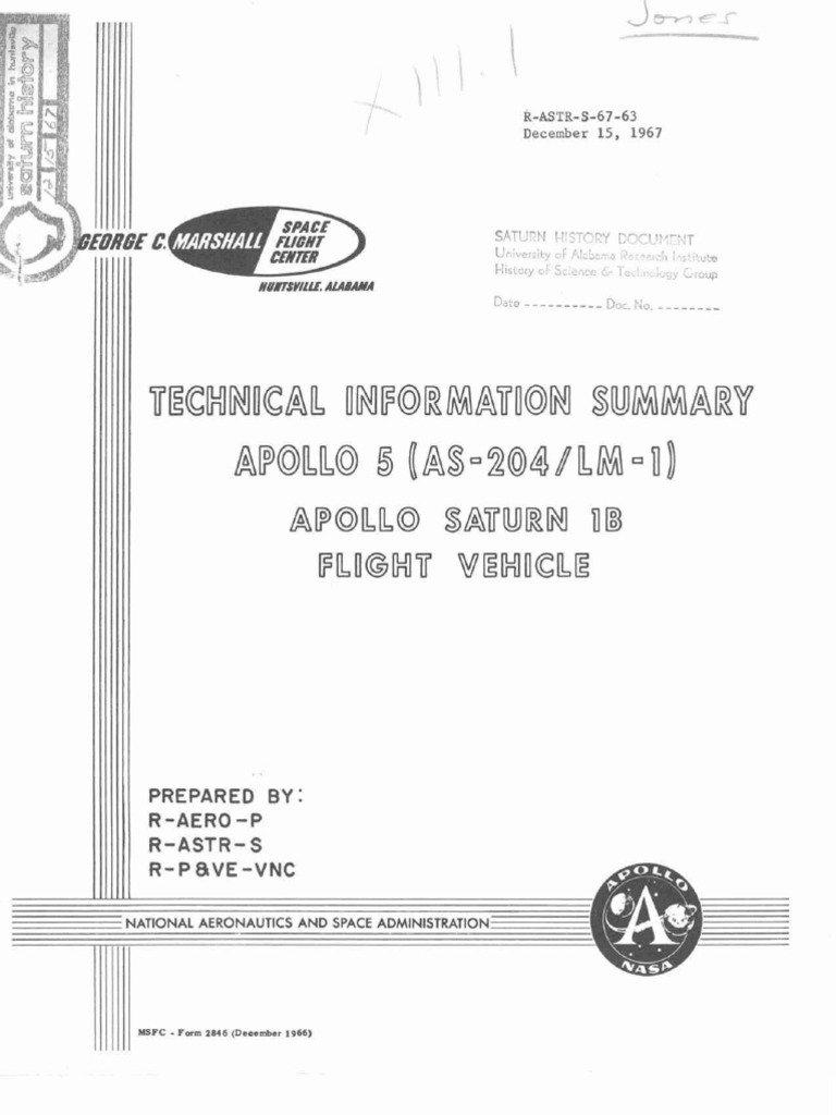 Technical Information Summary Apollo 5 (AS-204 LM-1) Apollo Saturn IB ...